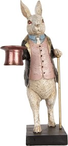 Dekorace králík s holí a kloboukem se zlatým třpytem - 17*14*33 cm