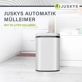 Juskys Obdélníkový bezdotykový odpadkový koš Barva: stříbrná, Velikost: 50 L