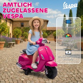 AIYAPLAY Elektrická dětská motorka Vespa 6V s pomocnými kolečky, světlometem a houkačkou pro 2–4 roky 71 x 37 x 52 cm, růžová