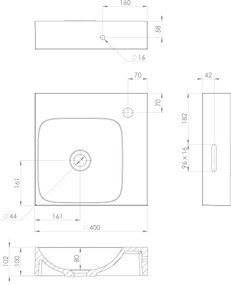Sapho Emona umyvadlo rohové 40 x 40 cm s otvorem pro baterii bez přepadu litý mramor bílá EN040R