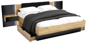 Manželská postel ARKADIA + rošt + matrace COMFORT + deska s nočními stolky, 160x200, dub Kraft zlatý/černá