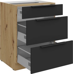 ARIA ac | dolní skříňka 60 D 3S zásuvková | 60 cm | PREMIUM BOX | artisan/černá