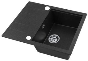 Gamma Modern 6550, 1-komorový granitový dřez 650x500x210 mm s krátkým odkapávačem, černá skvrnitá, GMA-ZLE000090