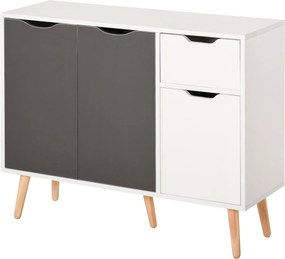 HOMCOM Moderní komoda do obývacího pokoje se 3 dvířky a zásuvkou 90x30x72 cm Bílá a šedá | Aosom