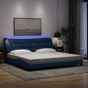 Rám postele s LED bez matrace Hvar Modrá 200x200 cm Látka 3213731