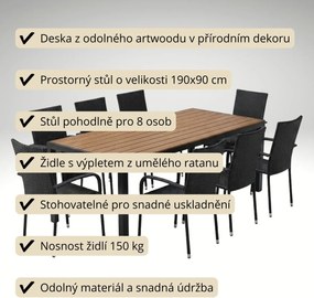 Vikio Zahradní set 190x90 pro 8 osob přírodní DT278-190P2