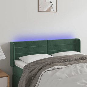 Čelo postele s LED tmavě zelené 147 x 16 x 78/88 cm samet
