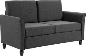 HOMCOM Široká dvoumístná pohovka s odnímatelnými polštáři pro obývací pokoj z látky s efektem lnu a pěny, 141x70x78 cm, tmavě šedá a černá | Aosom