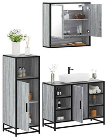 3dílný set koupelnového nábytku šedý sonoma kompozitní dřevo 3301003