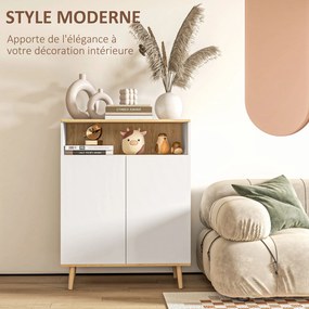 HOMCOM Úložná Skříň, Kuchyňský Buffet, s Nastavitelnou Policí, Skříňka se 2 Dveřmi, 80 x 38 x 102 cm, Skandinávský Design, Korkové Nohy, Bílá a Dřevě…
