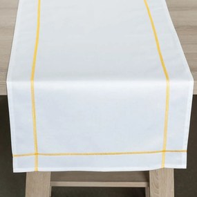 Ubrus Veba GARBO bavlněný satén bílá s ozdobným žlutým šitím s nešpinivou úpravou Velikost: 40x180 cm