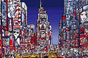 DIMEX | Samolepicí vliesová fototapeta na zeď Barevné Times Square MA-5-2090 | 375 x 250 cm | modrá, červená, žlutá