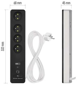 Chytrý prodluž. kabel s vypínačem GoSmart 4Z + 1xUSB-A + 1xUSB-C 2 m Wi-Fi Tuya
