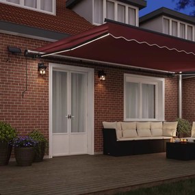 Ručně zatahovací markýza s LED světly burgundská 500 x 300 cm 3310195