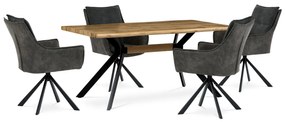 Jídelní stůl HT-863 OAK 160x90 cm, MDF deska 3D dekor divoký dub, kov černý lak