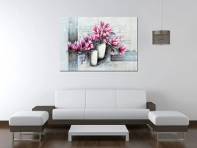 Gario Ručně malovaný obraz Růžové magnolie ve váze Rozměry: 100 x 70 cm