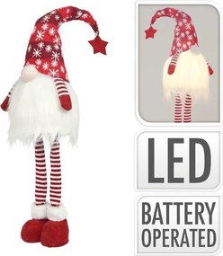 Vánoční skřítek Sněhulák s LED a dlouhýma nohama – červený 90 cm