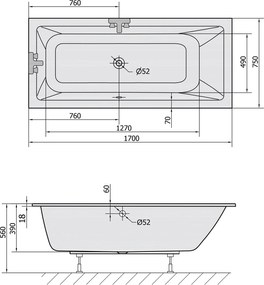 Polysan MIMOA SLIM 170 x 75 x 39 cm 71709S obdélníková vana bílá