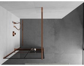 Mexen Kioto+, sprchová zástěna s poličkou a držákem na ručníky 70 x 200 cm, 8mm čiré sklo vzor černý, profil růžové zlato, 800-070-121-60-77