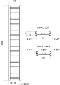 Mexen Bolt, topné těleso 1800 x 300 mm, 351 W, spodní a středové, černá, W126-1800-300-00-70