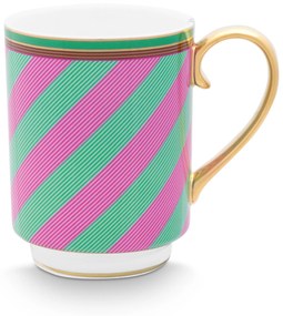 Pip Studio Pip Chique Stripes hrnek 350ml, růžovo-zelený (porcelánový hrnek 350 ml)