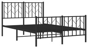 Kovový rám postele s hlavovým a nožním čelem černý 120 x 200 cm - Default Title