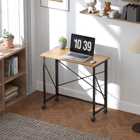 Skládací stůl HOMCOM 80 cm se zabudovanými koly pro úsporu místa, ideální do domácí kanceláře a obývacího pokoje, Dub