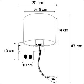 Nástěnné svítidlo v art deco stylu zlaté s USB a černým stínítkem - Brescia