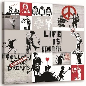 Gario Obraz na plátně Banksy mural - koláž děl streetartového umělce Rozměry: 30 x 30 cm