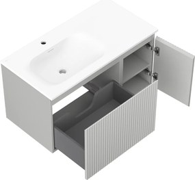 Mexen Rivel, koupelnová skříňka 90 cm s umyvadlem Vela na levé straně, 1S, 1D, drážkovaná, šedá matná/bílá matná - 91A23-09047-3-BBFF62-W23L01