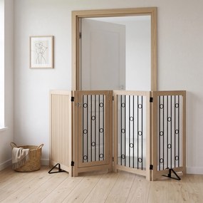 PawHut Volně stojící branka pro domácí mazlíčky, branka pro psy s dvířky, 4 panely, pro chodbu, schodiště, zárubeň, MDF, ocel D06-275V01AK