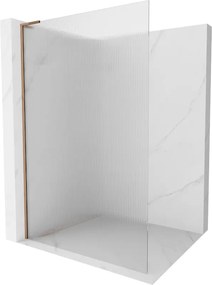 Mexen Kioto L, sprchová zástěna Walk-In 90 x 200 cm, 8mm sklo s žebrovým vzorem, růžové zlato profil, 800-090-103-60-09