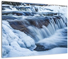 Skleněný obraz řeky v zimě (70x50 cm)