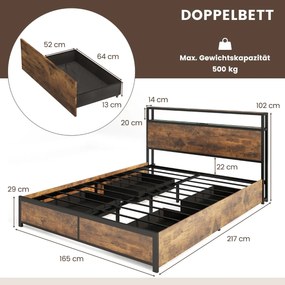Costway Postel s LED osvětlením nabíjecí stanice a 4 zásuvkové úložné s čelem
