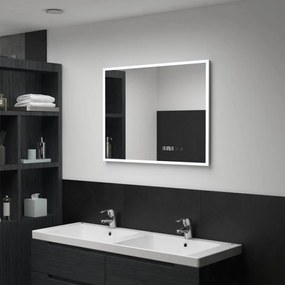 Koupelnové LED zrcadlo - dotykový senzor + zobrazení času | 80x60 cm