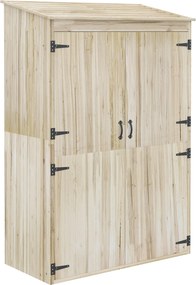 Zahradní domek Outsunny ze smrkového dřeva se 2 dveřmi, sklad na nářadí se policemi a šikmou střechou, 120x57x183cm, přírodní | Aosom