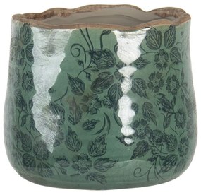 Zelený květináč Rozemarijn mini s květy – 13x11 cm