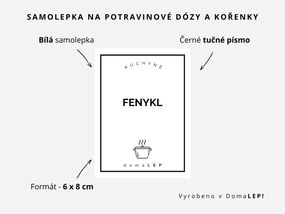 FENYKL - omyvatelná samolepka na kořenky, výběr rozměrů Ø 5 cm / 5 x 5 cm / 6 x 8 cm | DomaLEP tvar: OBDÉLNÍK, barva: BÍLÁ - ČERNÉ písmo, velikost: š. 6 cm x v. 8 cm - tučné písmo