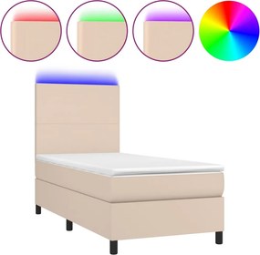 Box spring postel matrace a LED cappuccino 90x190 cm umělá kůže 3135800