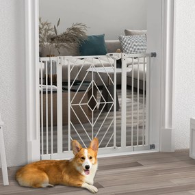 Schodišťová brána PawHut pro psy automatické dveře bez vrtání 74-100cm Bílá
