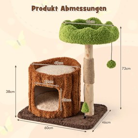 Costway Kočičí škrabadlo kočičí strom s kočičí jeskyní ve tvaru stromové díry