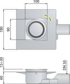 Omp Tea Tirana podlahová vpust boční 100 x 100 mm chrom 2665.295.8
