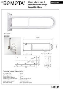 Bemeta Design HELP: Madlo, 900 mm, ve tvaru U, sklopné, bez krytky, bílá - 301102904