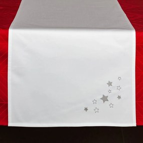 Ubrus Veba ATHOS bavlněný satén bílá s výšivkou Hvězdičky Velikost: 40x120 cm