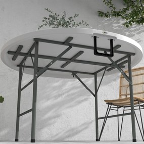 Skládací kulatý boční stůl Outsunny s ocelovou konstrukcí a HDPE deskou, nosnost 80 kg, pro vnitřní i venkovní použití Ø122x73 cm Bílá