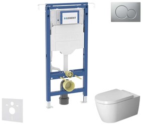 Geberit Duofix - Set předstěnové instalace, klozetu a sedátka Duravit ME by Starck, tlačítka Sigma01, Rimless, SoftClose, matný chrom SANI11CP2103
