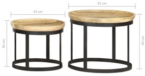 Kulaté odkládací stolky - 2 ks | masivní mangovníkové dřevo a ocel