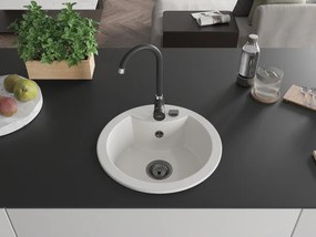 Mexen Diego, granitový dřez 488x488x167 mm, 1-komorový, bílá s černým sifonem, 6512481000-20-B
