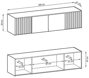 Šatní skříň NELLY 4D bez zrcadla + nástavec | 206 cm | grafit
