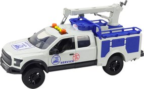 LEAN Toys Servisní auto s jeřábem, světla a zvuky, bílé, 1:12